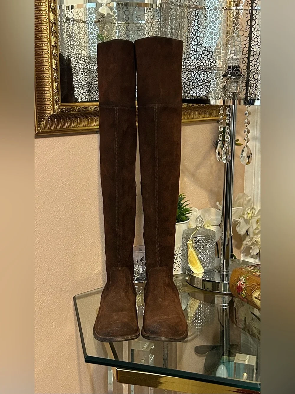 Frye | Shoes | Rare Frye Distressed Brown Suede Leather Overtheknee ...